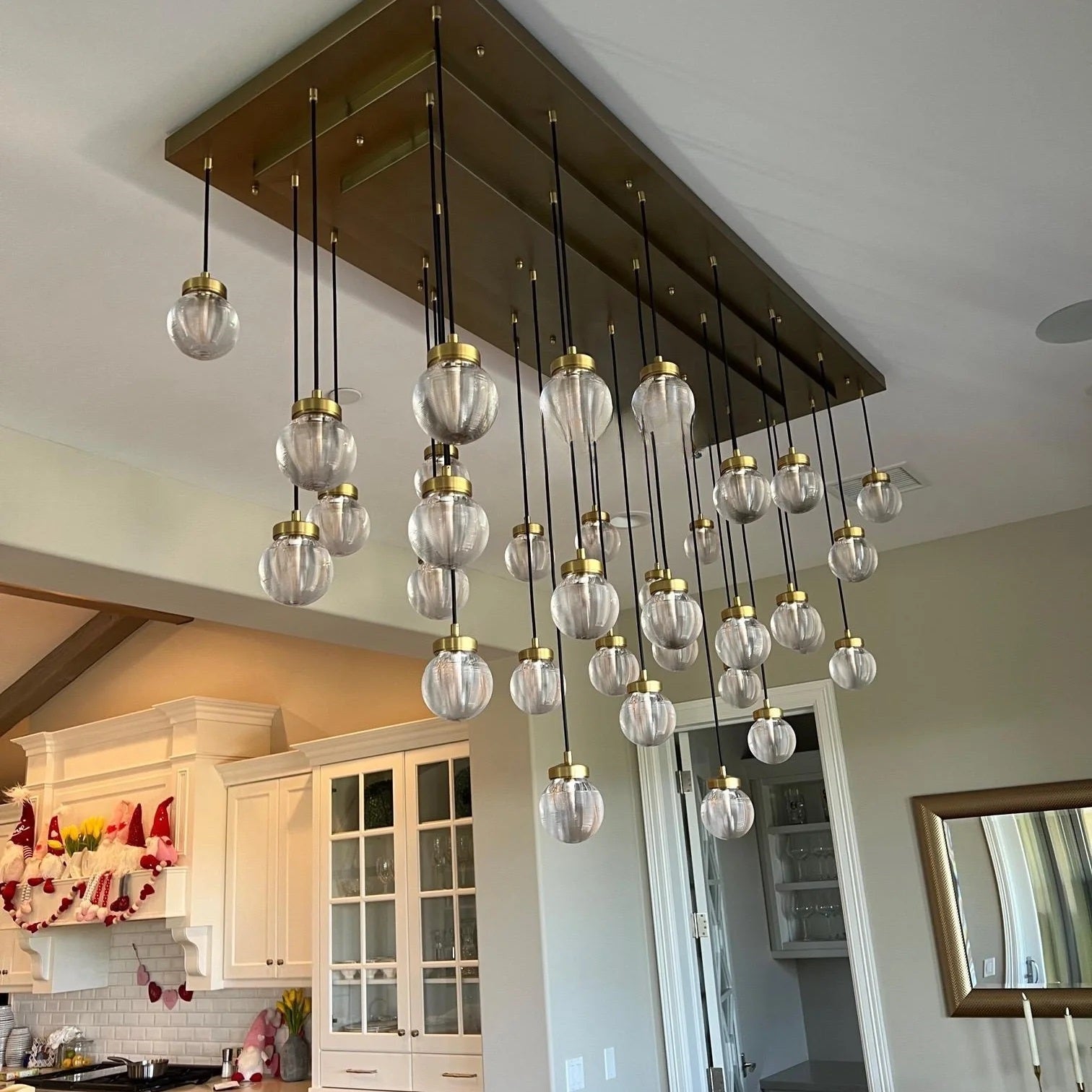 Pearl Linear Rectangle Glass Chandelier, Modern Linear Lamp for Living ...